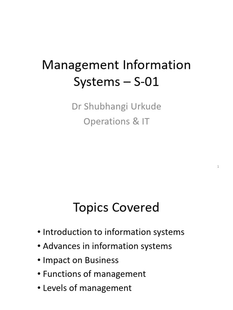 MIS-01 (Introduction To Information Systems - 1) | PDF | System ...