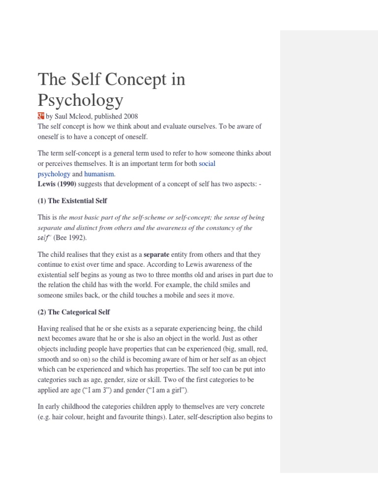The Self Concept in Psychology | PDF | Self Esteem | Self Concept