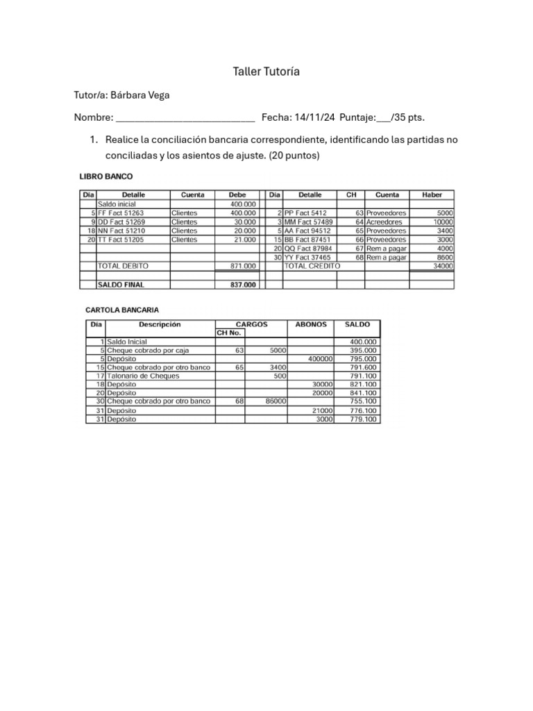 Taller Conc Banc y Arqueo | PDF