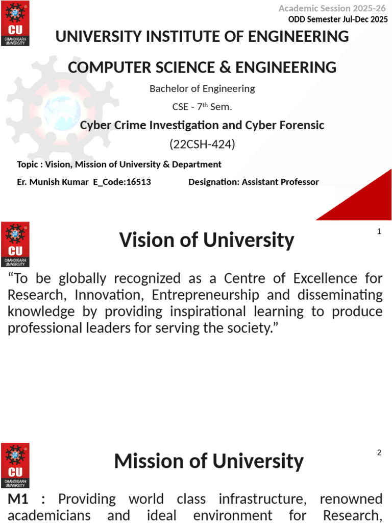 Lecture - 0 - Vision, Mission of University Department | PDF | Computer ...