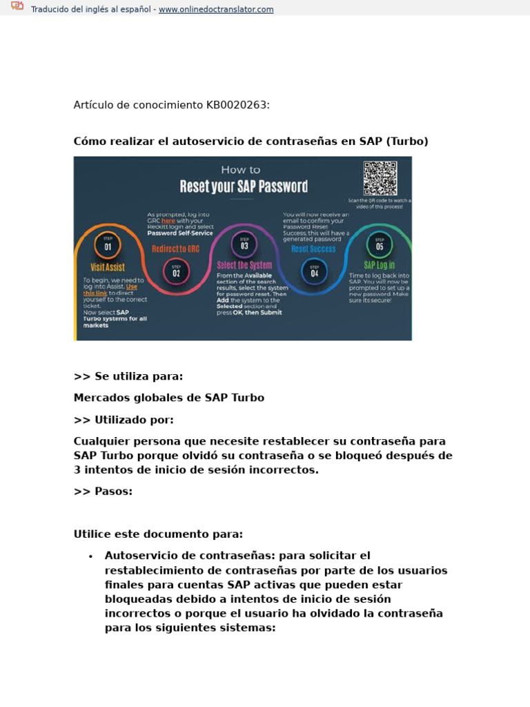 Restablecer Contraseña SAP Turbo Fácilmente | PDF | Contraseña ...