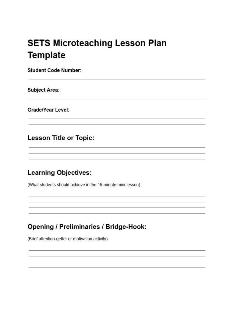 SETS Microteaching Lesson Plan Template | PDF