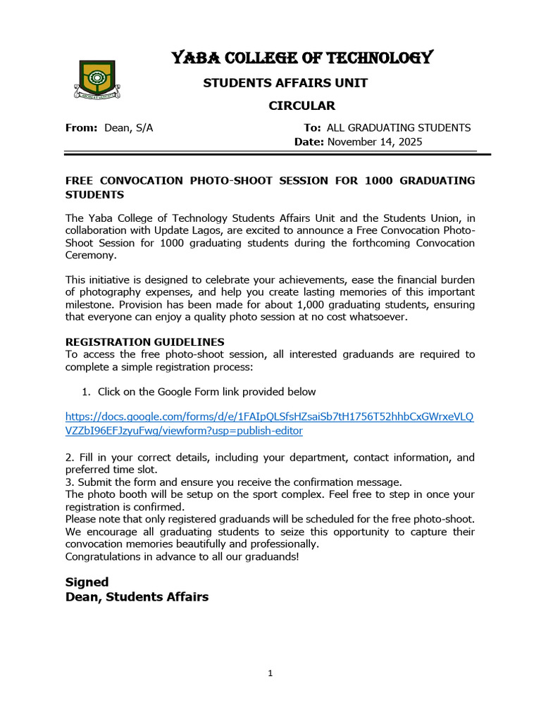 Free Convocation Photo-Shoot Session by Update Lagos | PDF