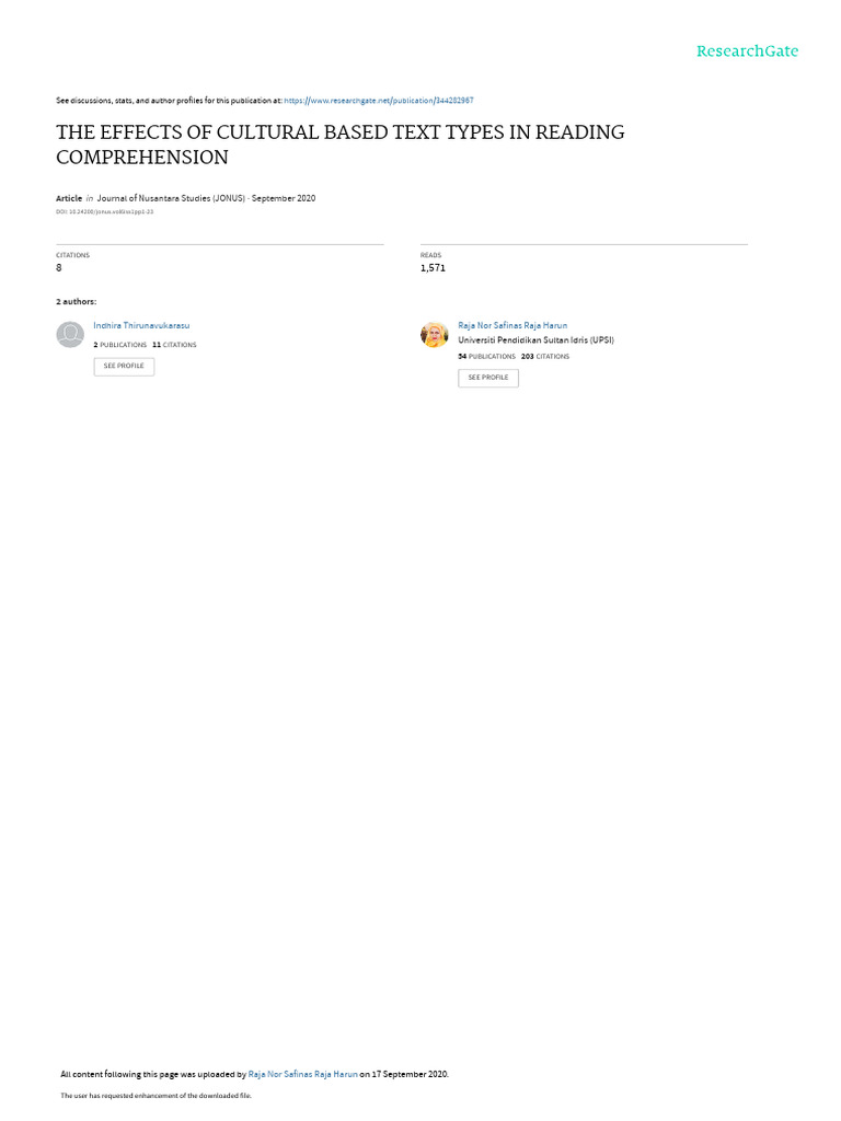 The Effectsof Cultural Based Text Typesin Reading Comprehensiom | PDF ...