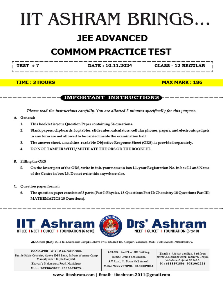 Class 12 Regular Batch Jee Advanced Paper 10 11 24-5 | PDF | Inductor ...
