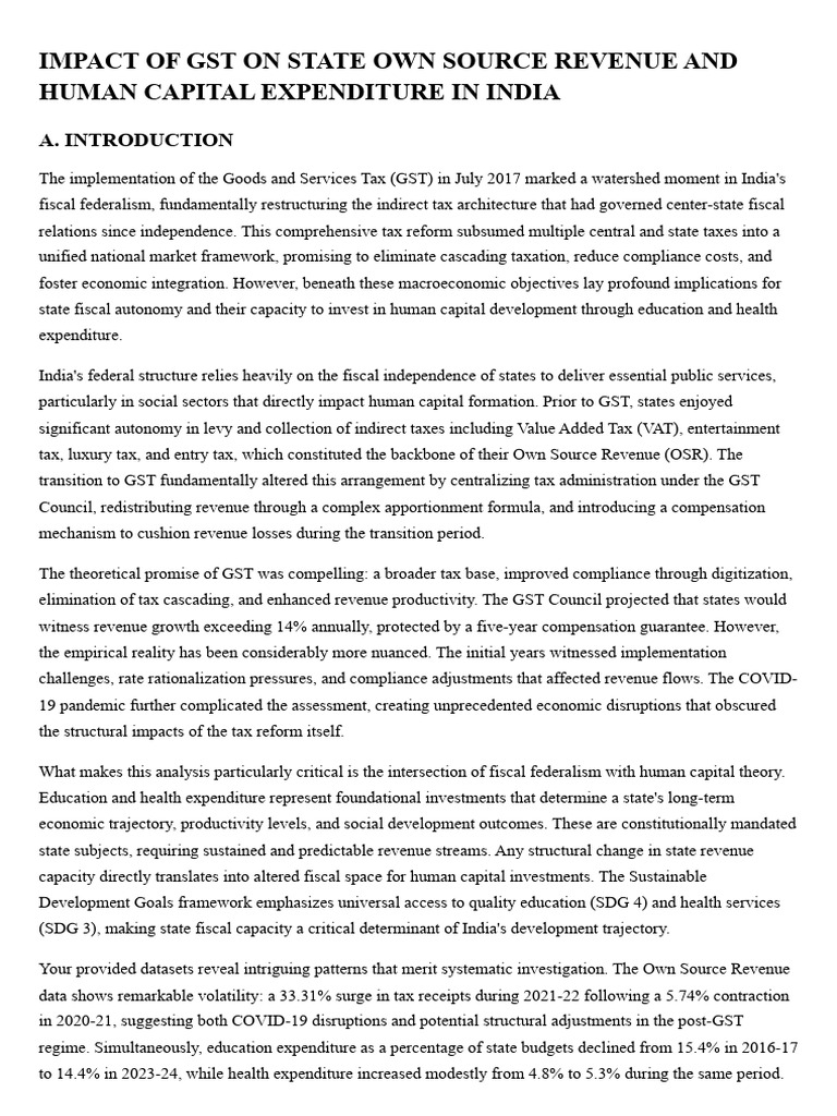 GST's Impact on State Revenue and Human Capital | PDF | Taxes ...