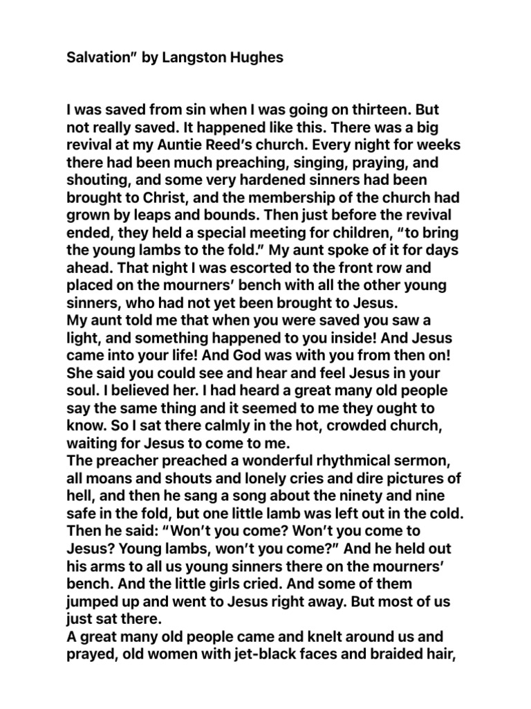 Salvation” by Langston Hughes | PDF | Salvation | Sermon