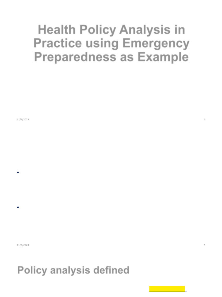 Health Policy Analysis for Emergency Preparedness | PDF | Policy ...