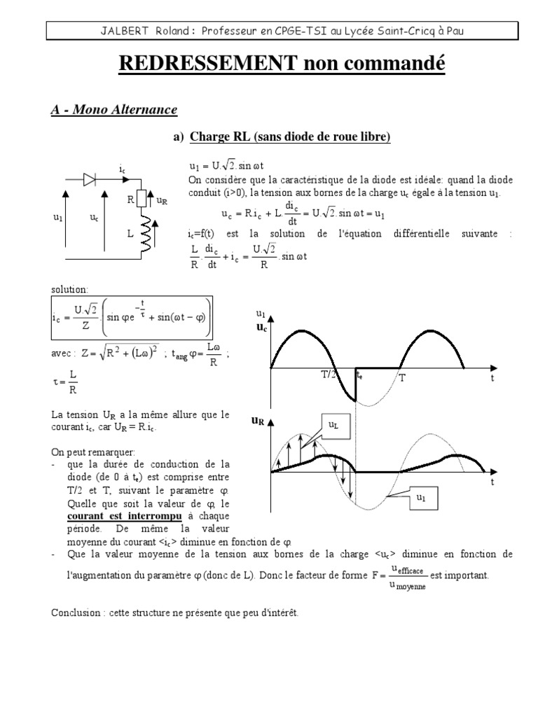Redressement Non Commande | Redresseur | Électromagnétisme