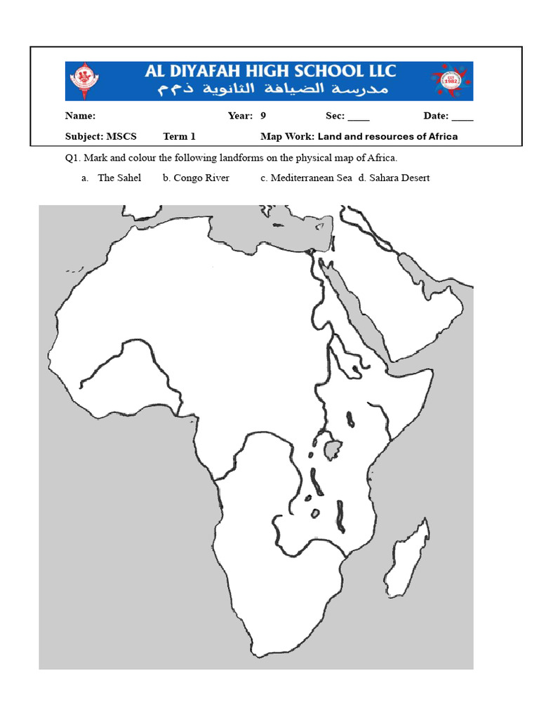 Map Work-Grade 9 Land and Resources of Africa | PDF