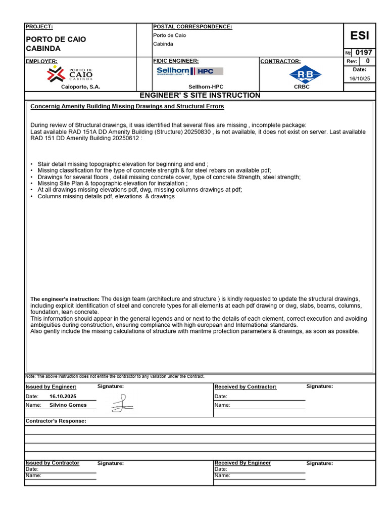 PoC_LOT1_SE-HPC_ESI0197_ Amenity Building Missing Drawings and Structural Errors Details ...