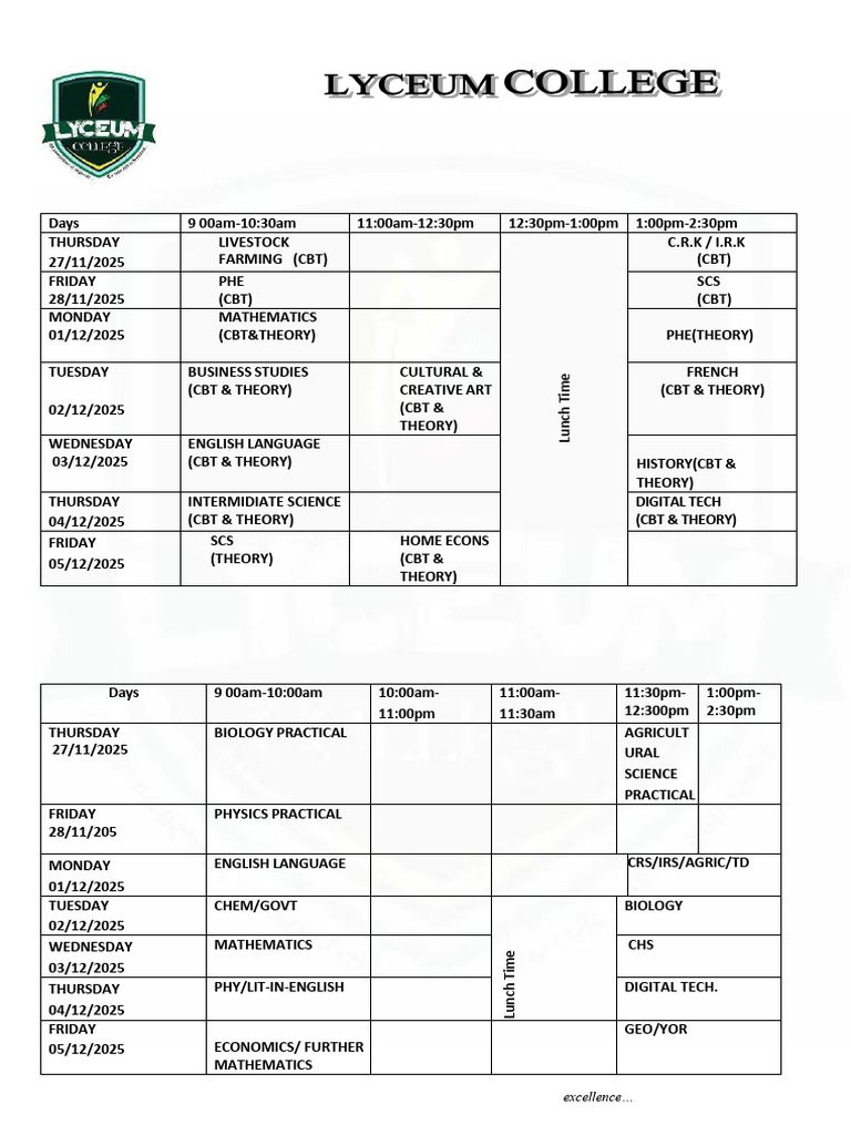 First Term Exam Timetable 2025 | PDF