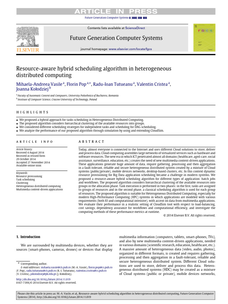 Resource-Aware Hybrid Scheduling Algorithm In | PDF | Scheduling (Computing) | Computer Cluster