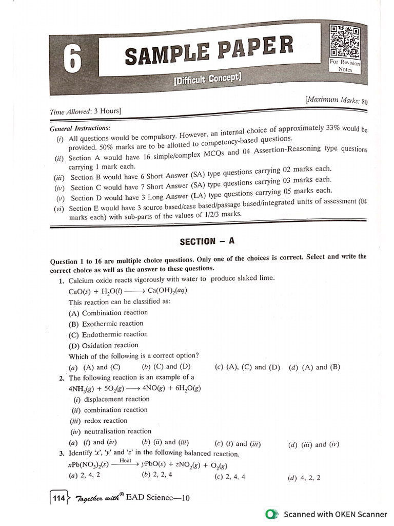 Class X Sample Paper VI Difficult Concept | PDF