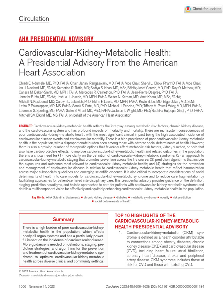 Ndumele Et Al Cardiovascular Kidney Metabolic Health a Presidential ...