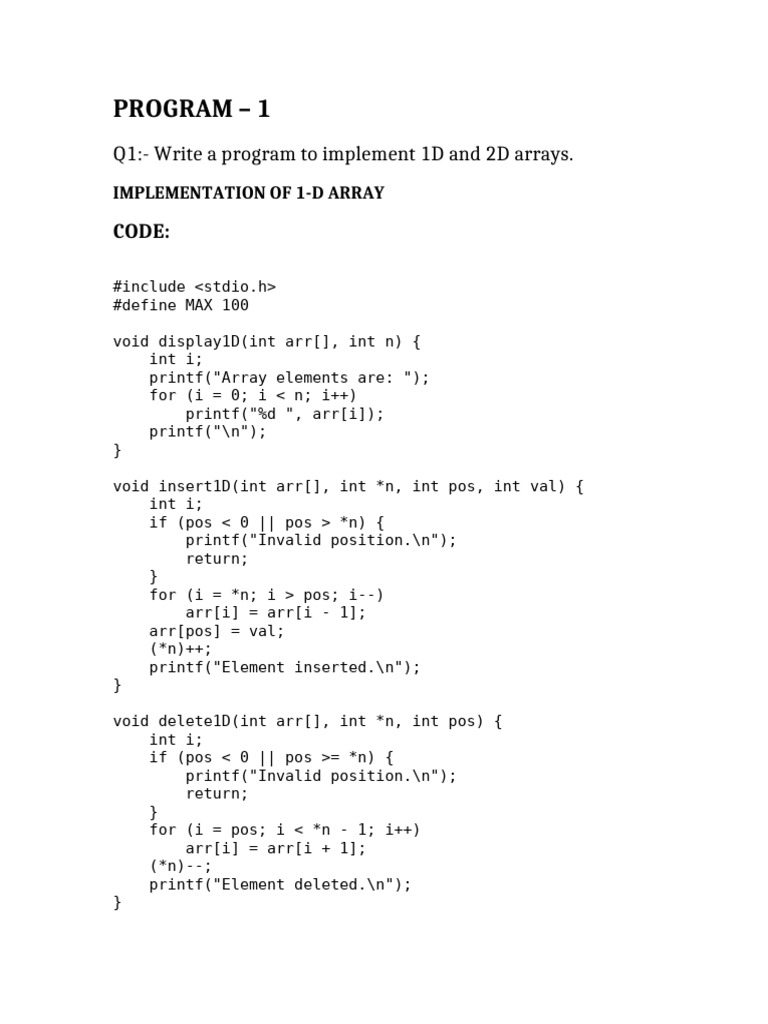 PROGRAM_1_1D_2D_ARRAY | PDF | Computer Programming | Software Engineering