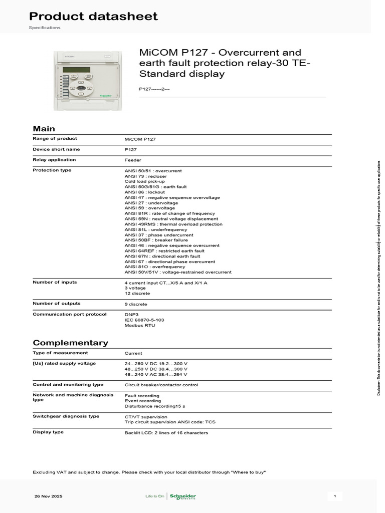 Schneider Electric_MiCOM-P120-P121-P122-P123-P125-P126-and-P127_P127------2--- | PDF | Power ...