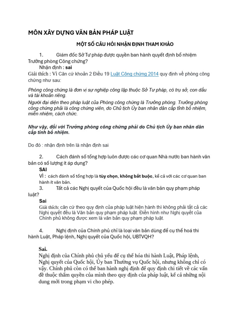 Câu Nhận Định Xây Dựng Văn Bản Pl | PDF