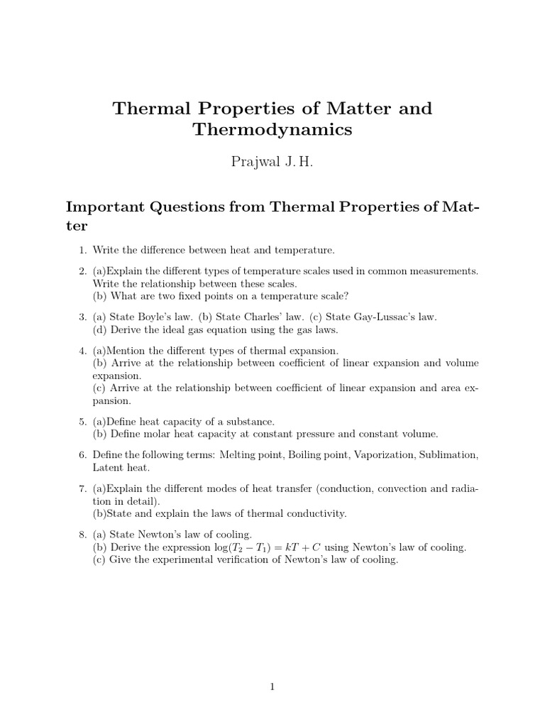 Thermal Properties and Thermodynamics Guide | PDF