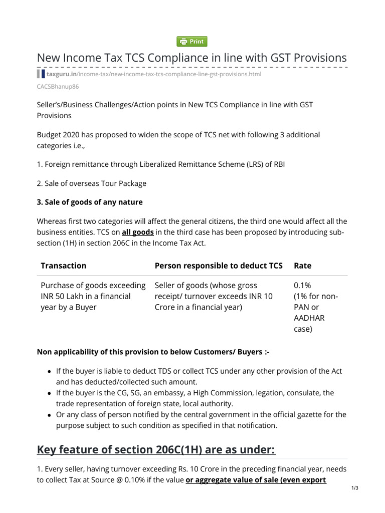 Taxguru - In-New Income Tax TCS Compliance in Line With GST Provisions | PDF | Taxes | Invoice