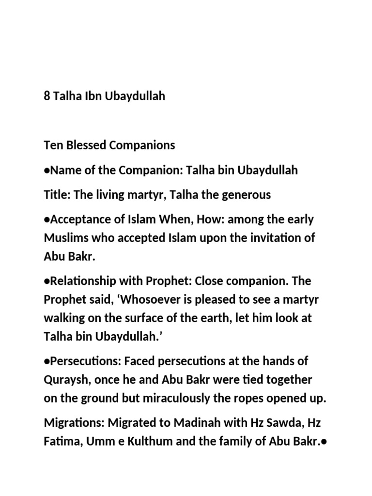 8 Talha Ibn Ubaydullah | PDF