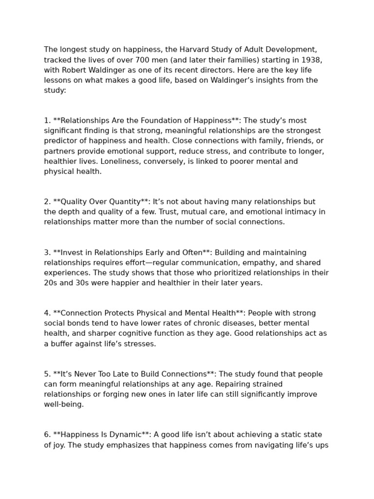 What Makes A Good Life Lessons From The Longest Study On Happiness by ...