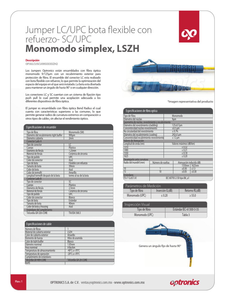 Jumper LC-UPC Bota Flexible Con Refuerzo - SC-UPC Monomodo Simplex LSZH ...