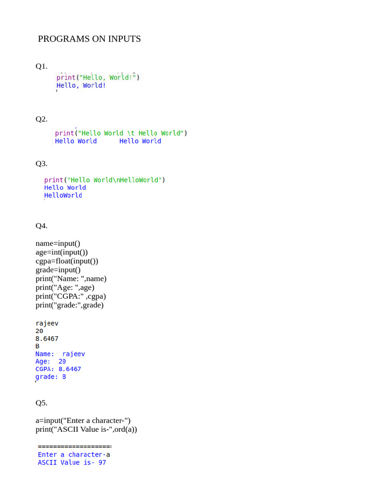 Programs On Inputs | PDF