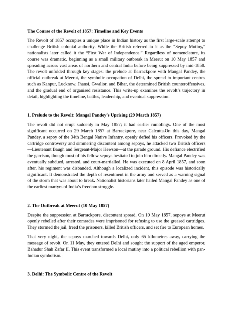 The Course of The Revolt of 1857 | PDF | Indian Rebellion Of 1857 ...