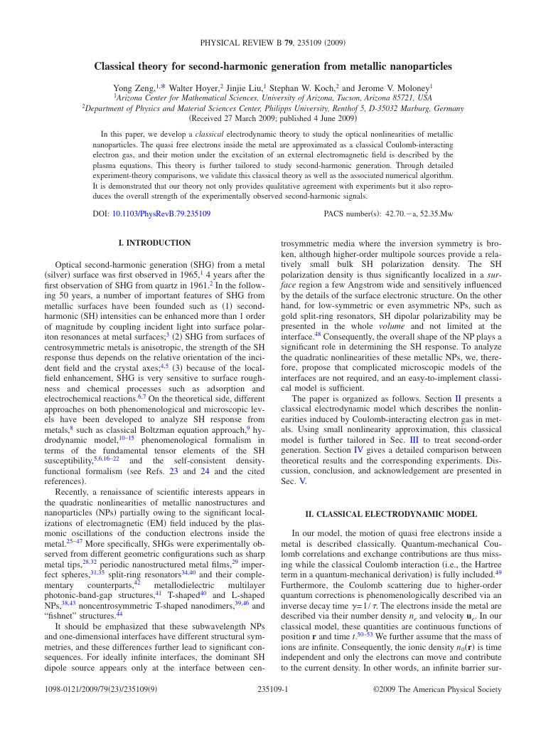 Zeng 2009 Classical Theory for Second Harmonic | PDF | Metamaterial ...