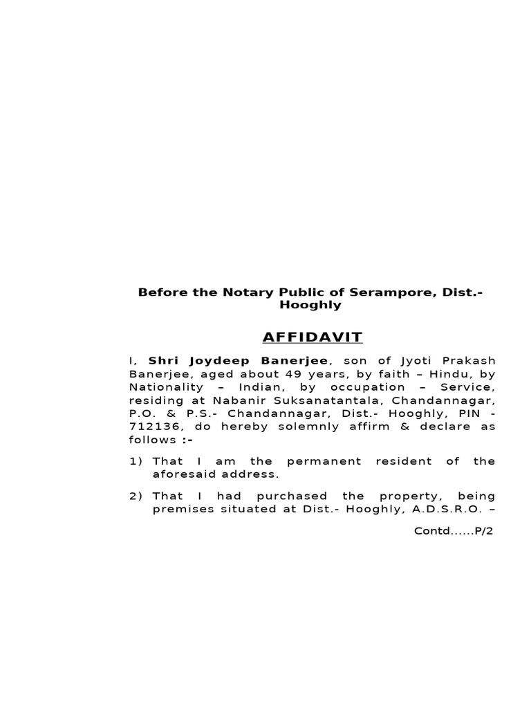 Affidavit - Giving Noc For Electric Connection in Same Premises by ...