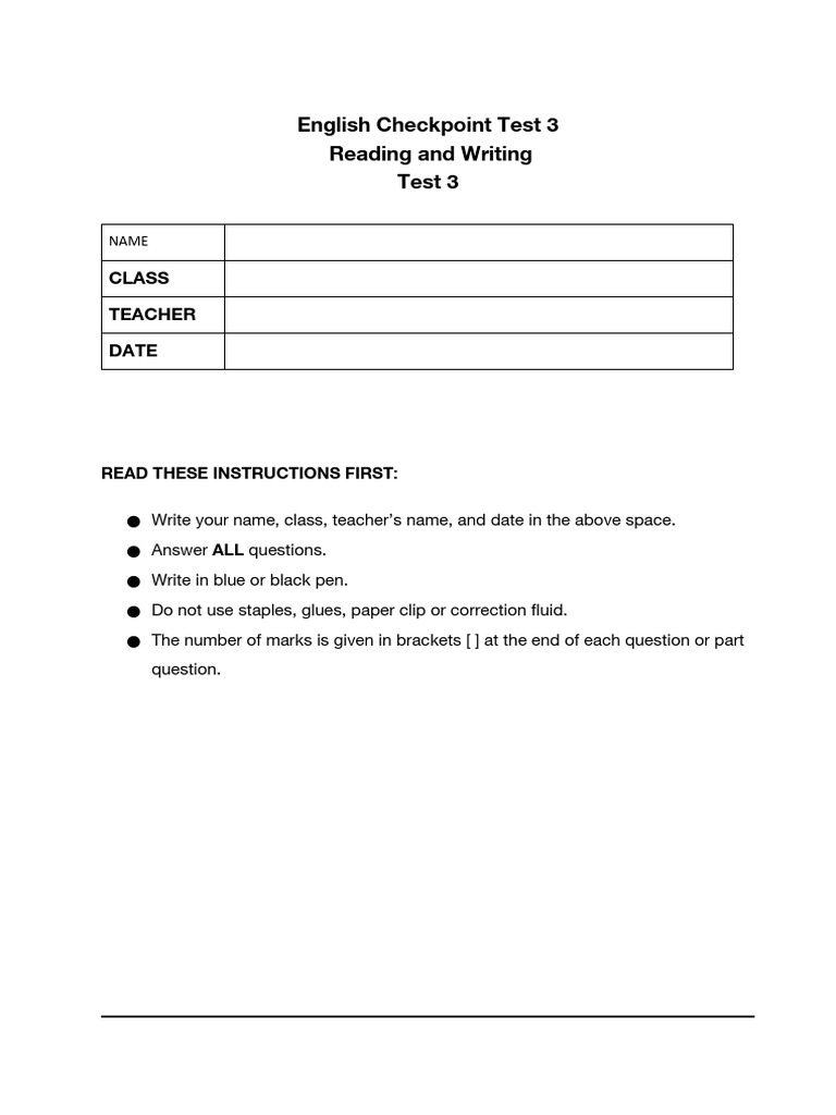 English Checkpoint Reading Writing Test 3 | PDF | Linguistics | Human ...