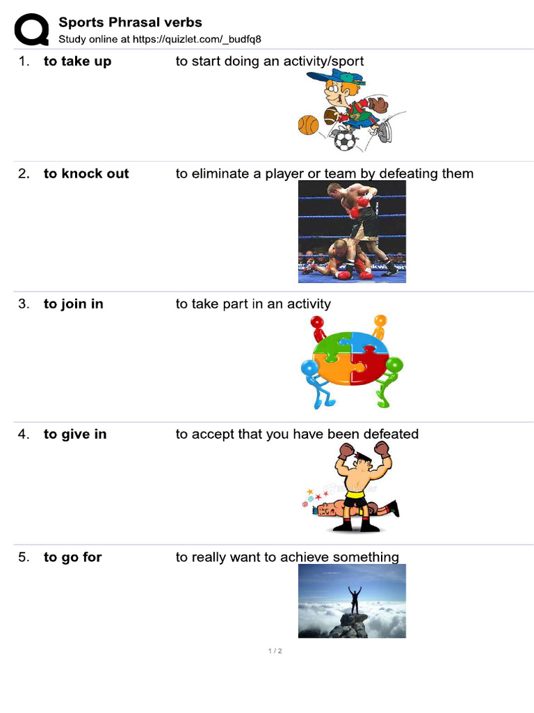 Phrasal Verbs Sports - Quizlet New | PDF