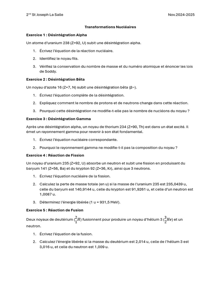 Transformations nucléaires et désintégrations | PDF | Noyau atomique ...
