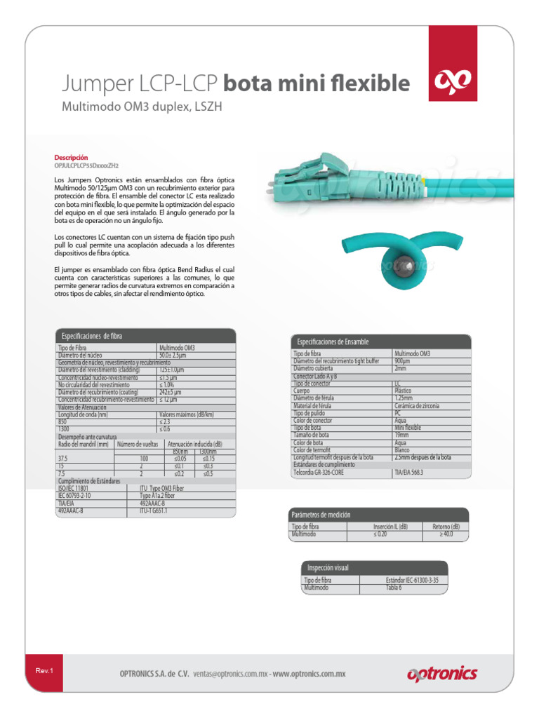 Jumper LCP-LCP Bota Mini Flexible Multimodo OM3 Duplex LSZH-Alcatel ...
