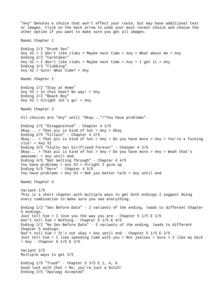 Naomi Interactive Story Endings Guide | PDF