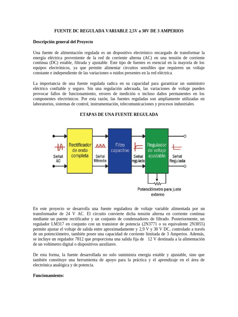 Fuente DC Regulada 2.5V-30V 3A | PDF | Rectificador | Corriente continua