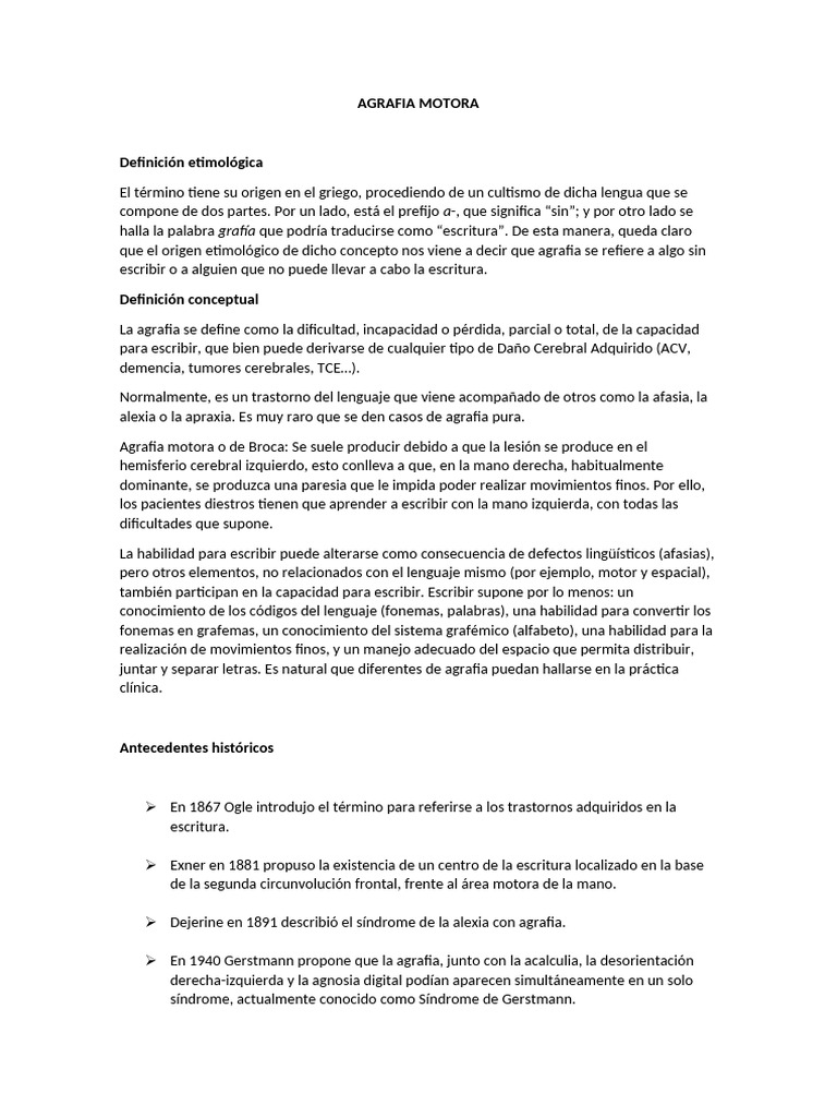 Agrafia Motora - Neuro II | PDF | Escritura | Sistema nervioso