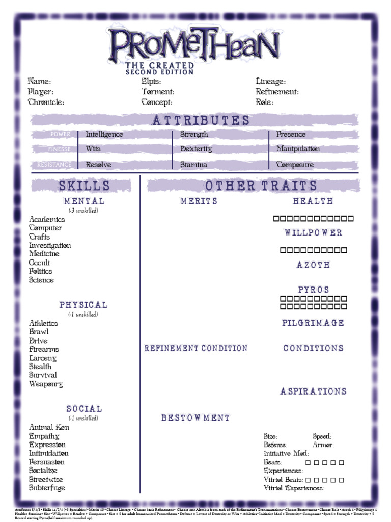 PtC_2ndED Character Sheet | PDF | Alchemy