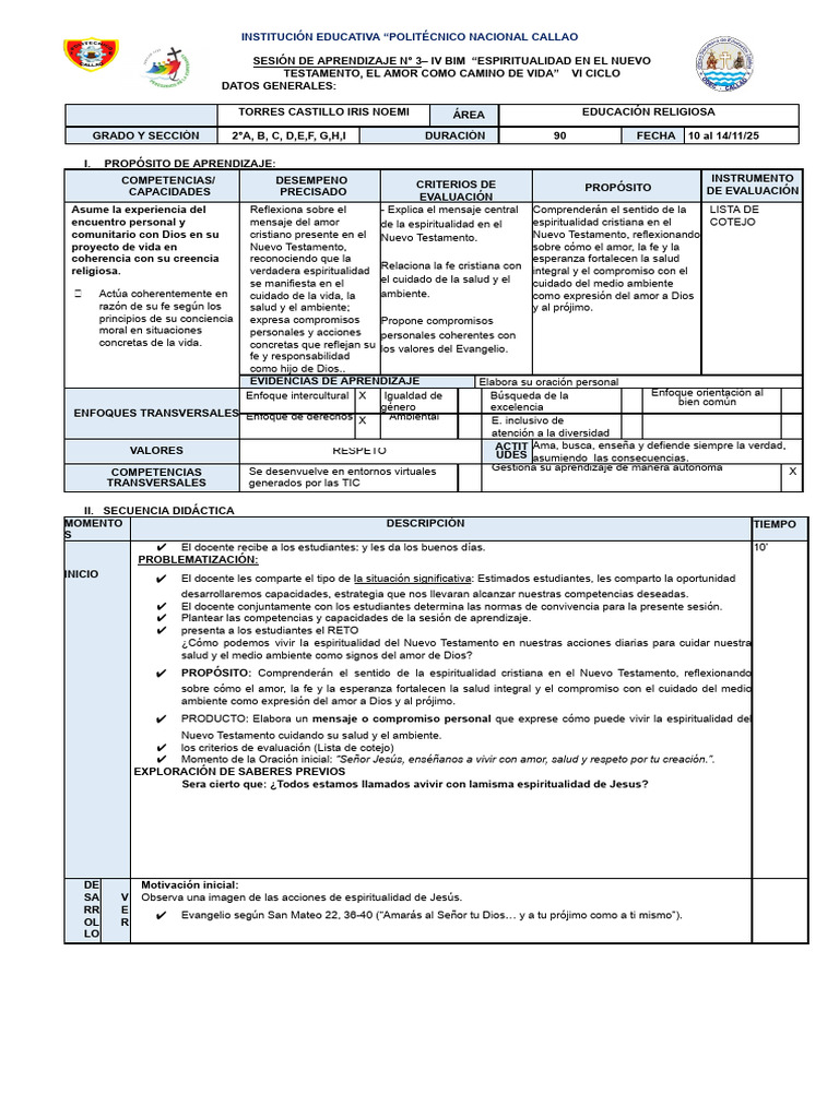 SESIÓN N° 03 - VIVIR LA ESPIRITUALIDAD- VI CICLO (CON ANEXOS).docx | PDF | Amor | Oración
