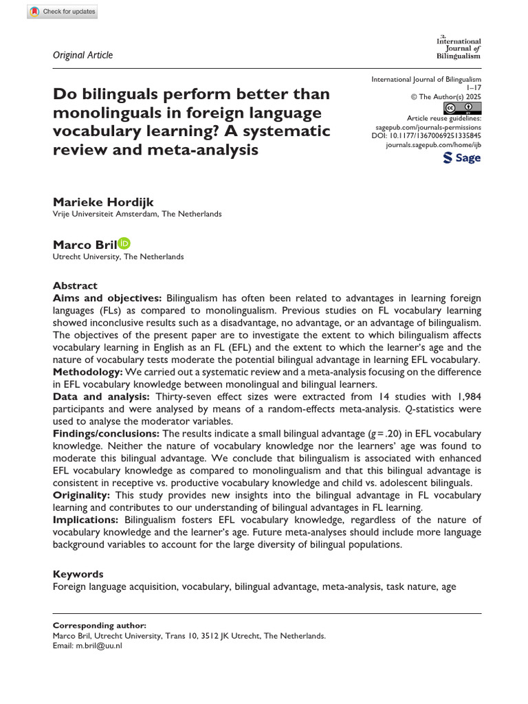 Hordijk Bril 2025 Do Bilinguals Perform Better Than Monolinguals in ...