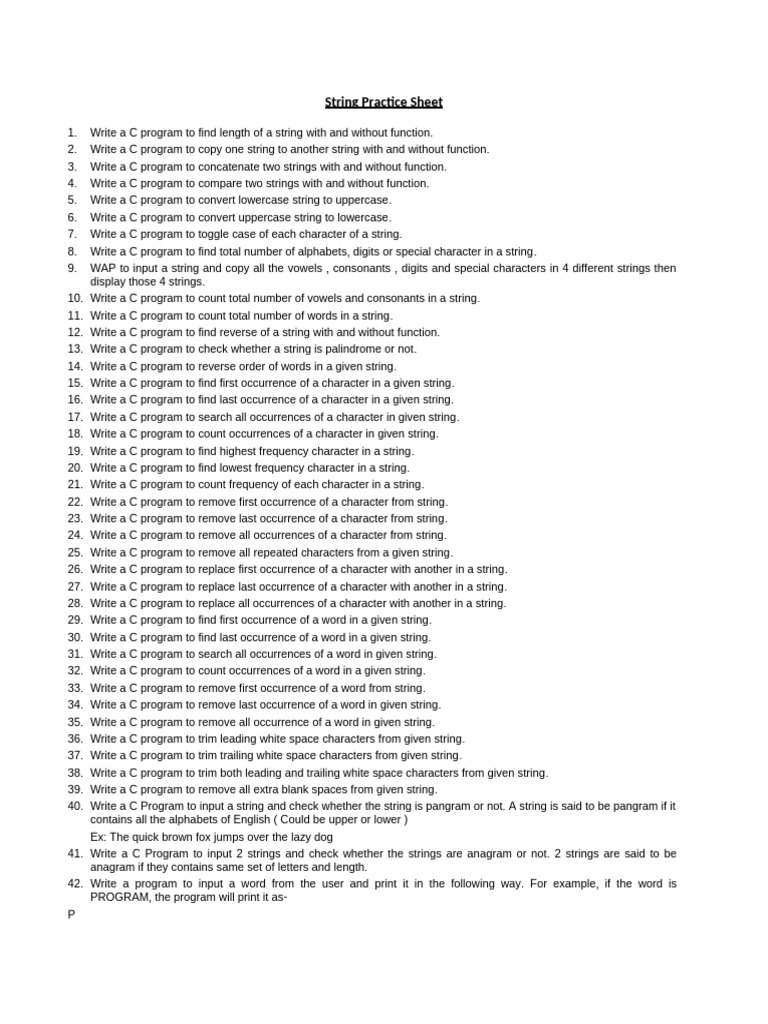 String Practice Sheet | PDF | String (Computer Science) | Letter Case