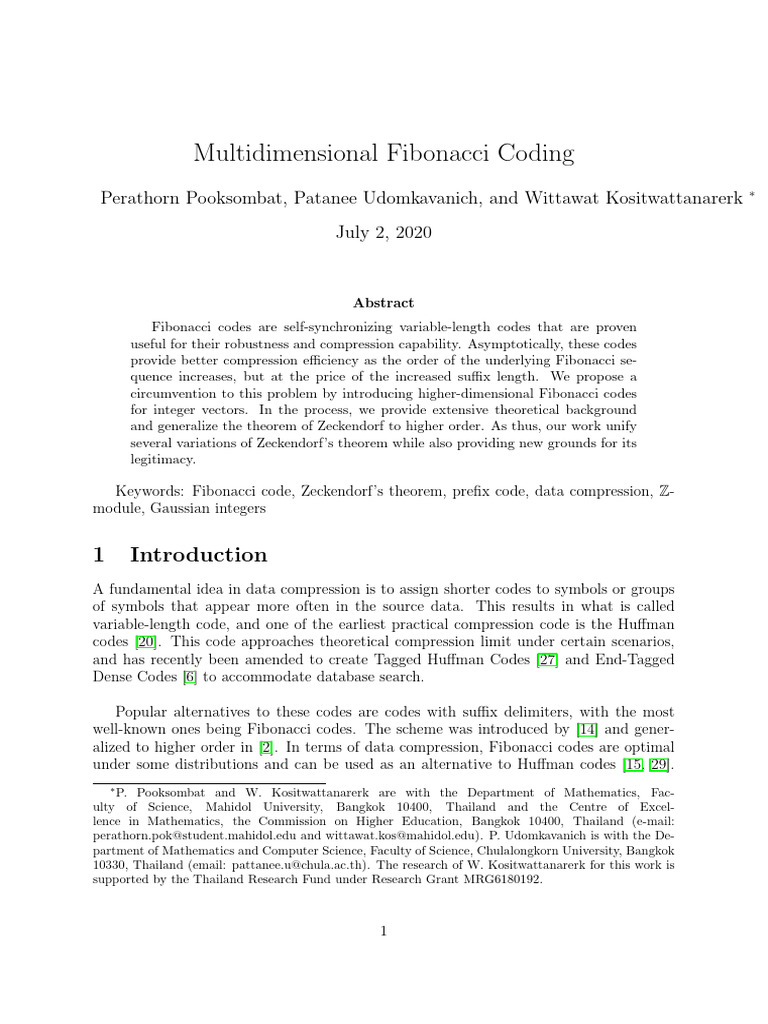 Multidimensional Fibonacci Coding | PDF | Sequence | Eigenvalues And Eigenvectors