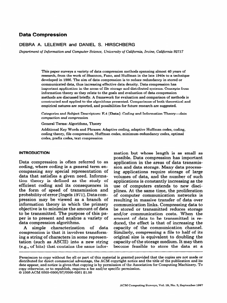 Lelewer+Hirschberg | PDF | Code | Data Compression