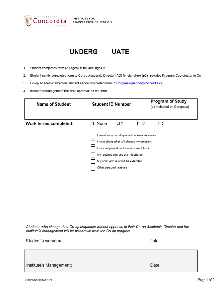 Co-op Sequence Change Request Form | PDF