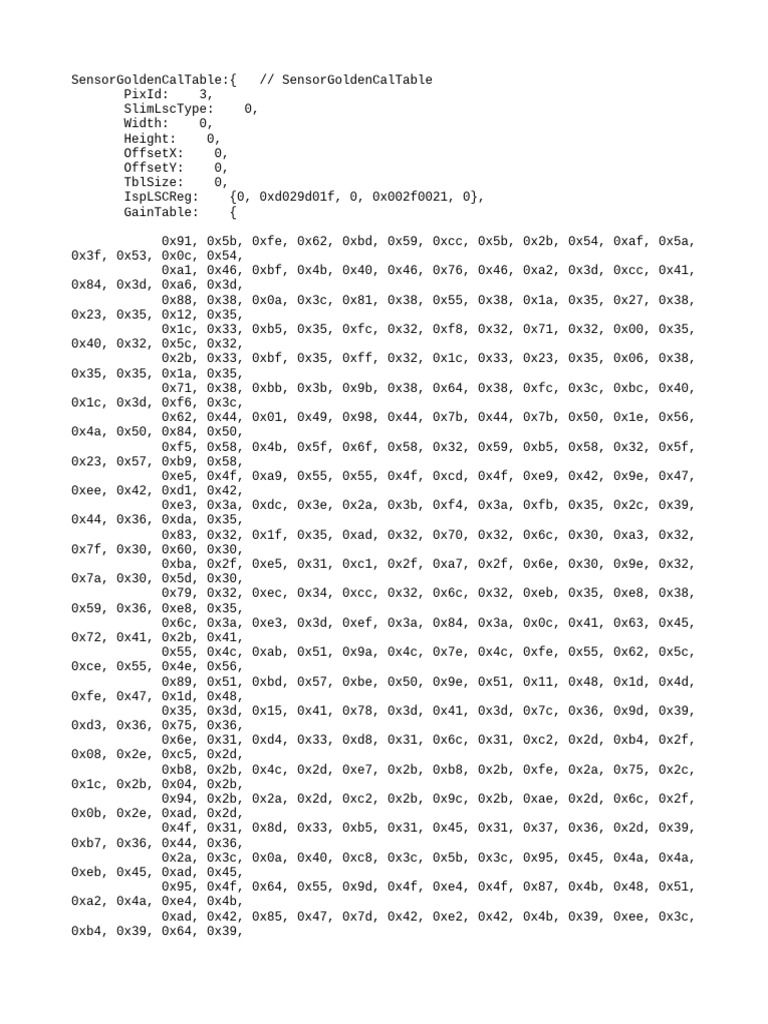 Sensor Golden Calibration Data | PDF