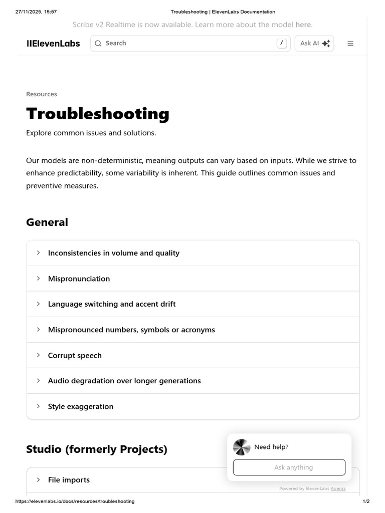 Troubleshooting - ElevenLabs Documentation | PDF | Learning ...