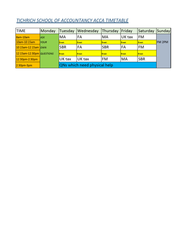 Tichrich Acca Timetable | PDF