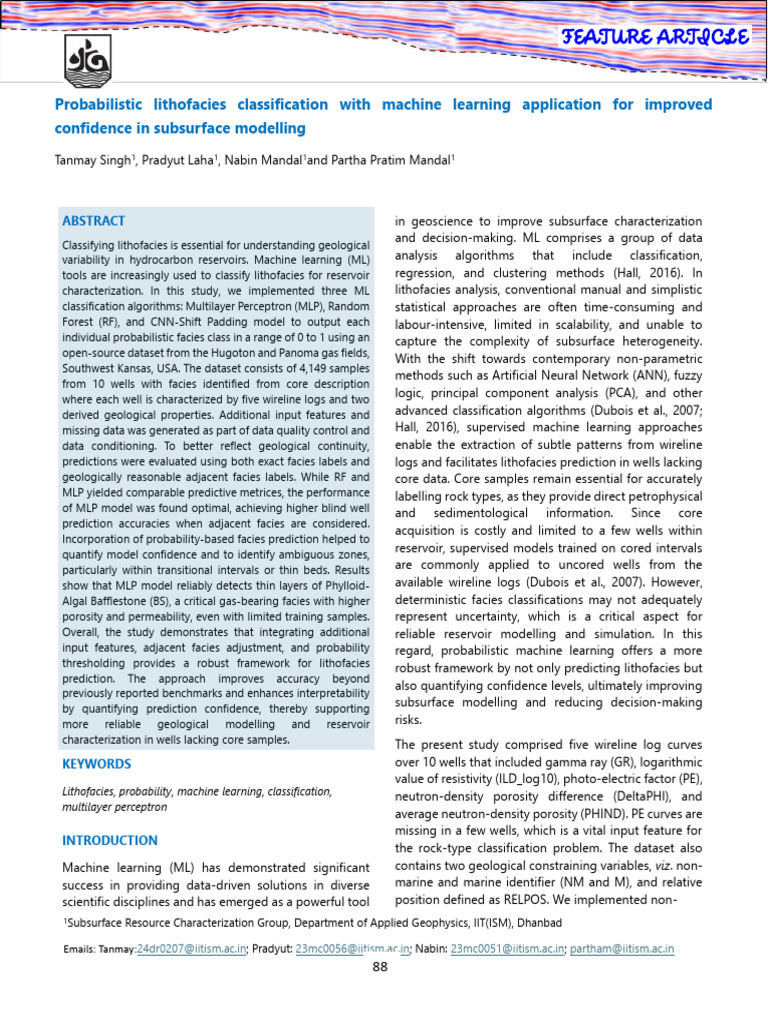 Probabilistic Lithofacies Classification | PDF | Machine Learning | Statistical Classification