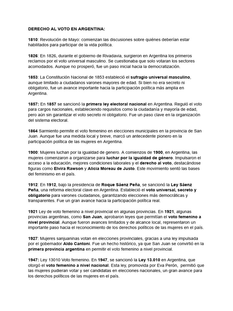 Derecho Al Voto en Argentina | PDF | Votación | Elecciones